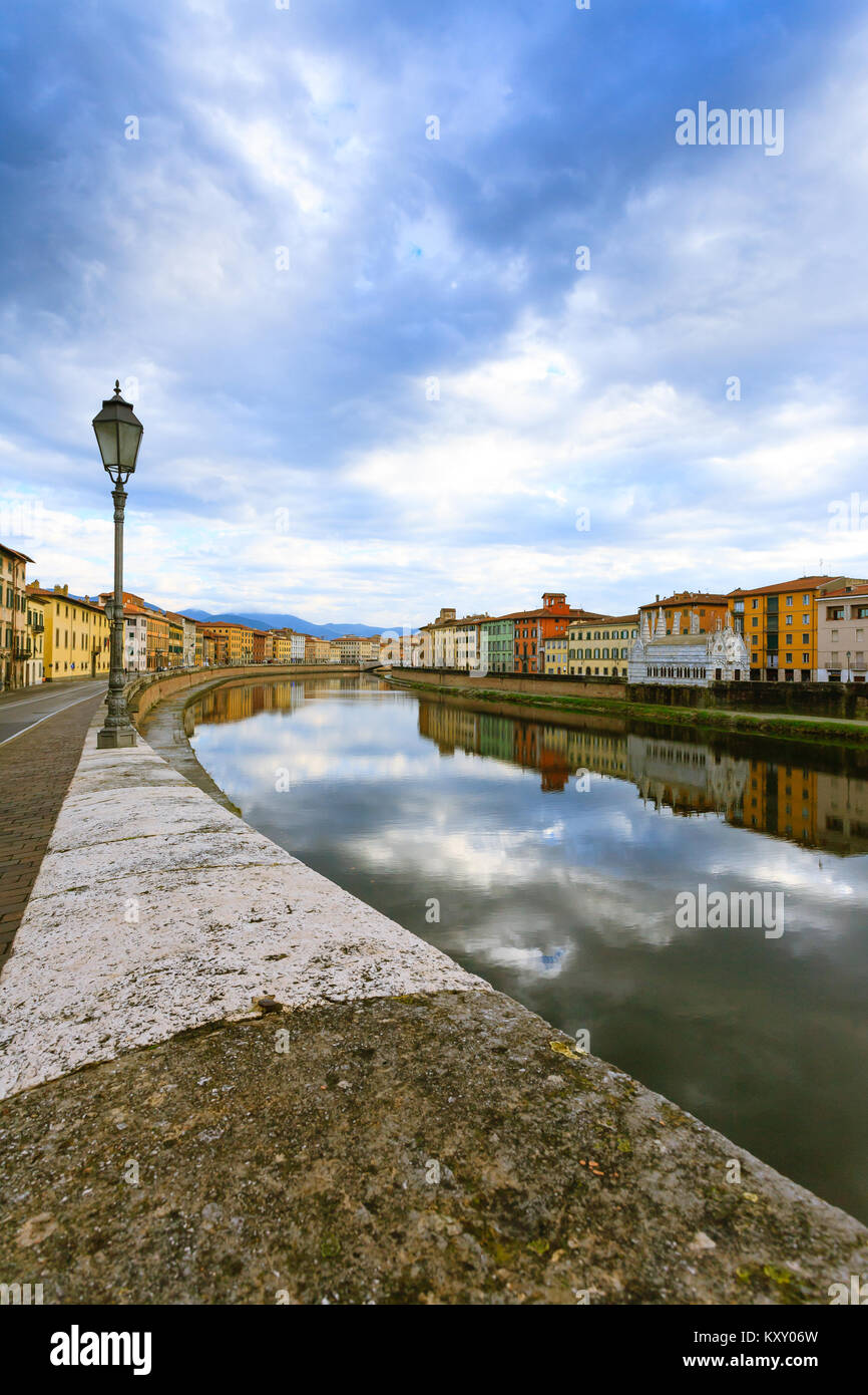 Pisa view. Buildings along Arno river. Italian landmark, Tuscany Stock ...