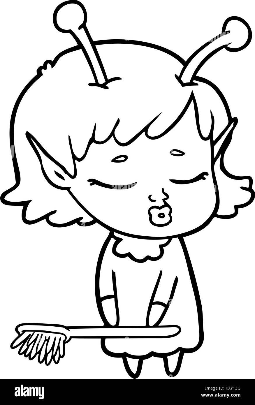 cute alien girl cartoon cleaning Stock Vector Image & Art - Alamy