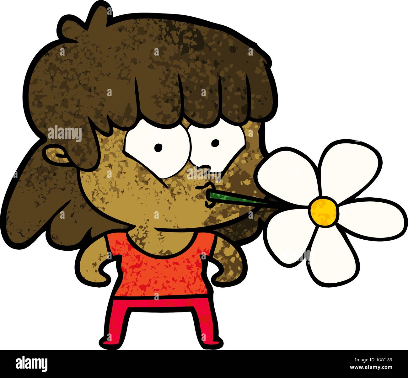 cartoon girl with flower in mouth Stock Vector Image & Art - Alamy