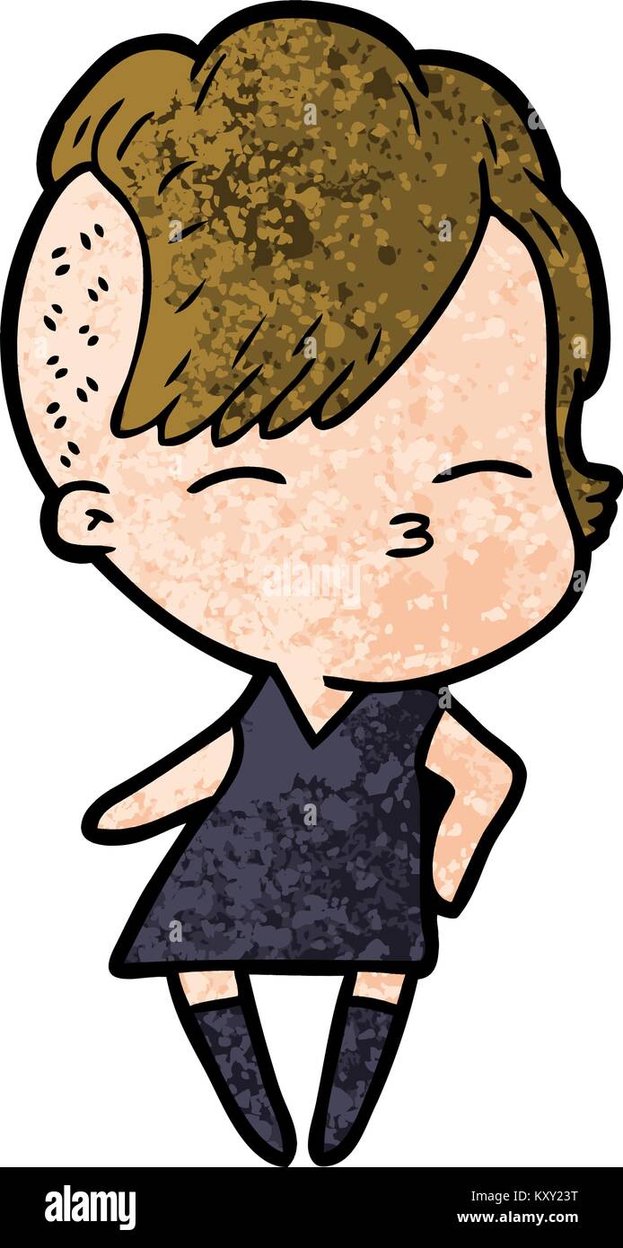 cartoon squinting girl in dress Stock Vector Image & Art - Alamy