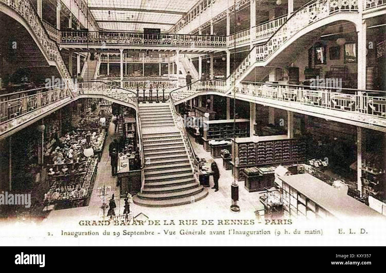 A historical photograph of the Grand Bazar on Rue de Rennes in Paris ...