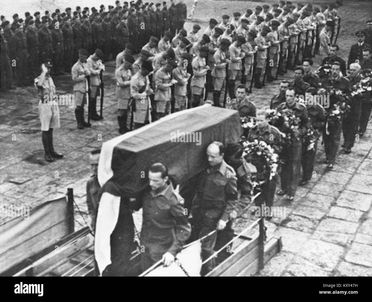 A cropped image of General Sikorski’s funeral held in Gibraltar, a ...