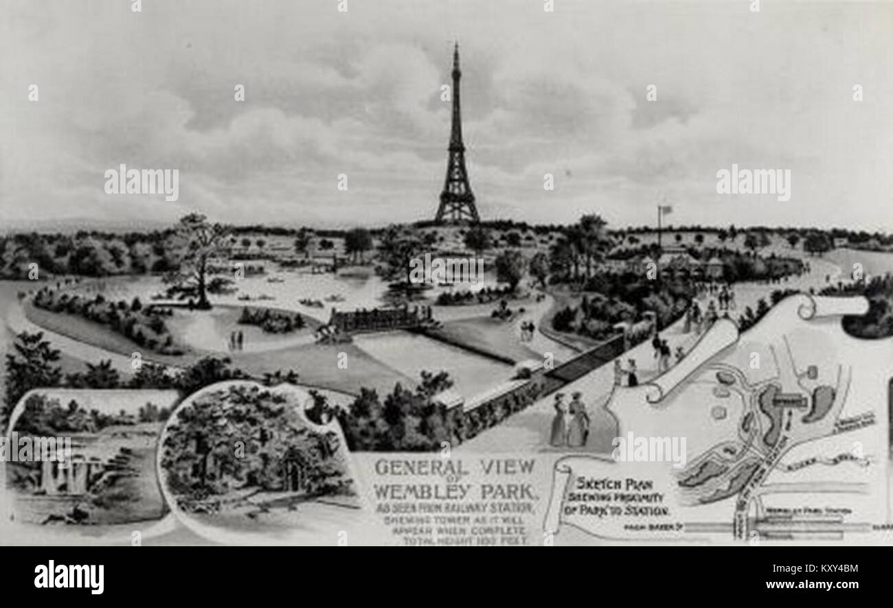 General View of Wembley Park with Watkin's Tower Stock Photo - Alamy