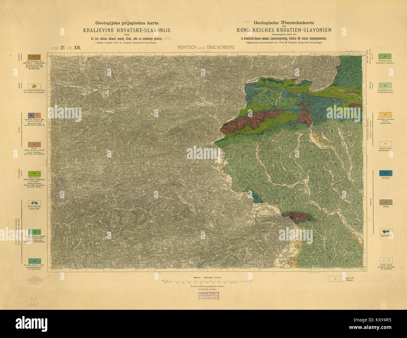 This geological map of Rogatac and Kozjega, located in Bosnia and ...
