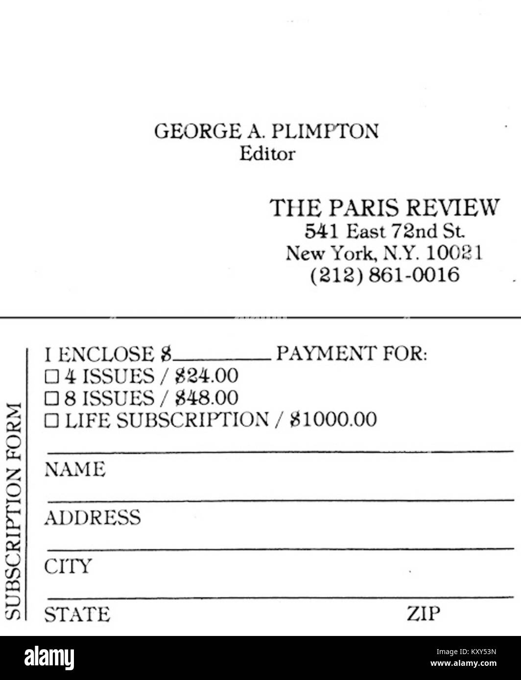 A business card belonging to George Plimpton, editor and founder of The ...