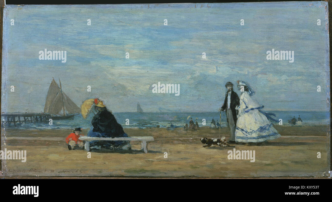 Eugène-Louis Boudin's *Beach at Trouville* depicts the seaside ...