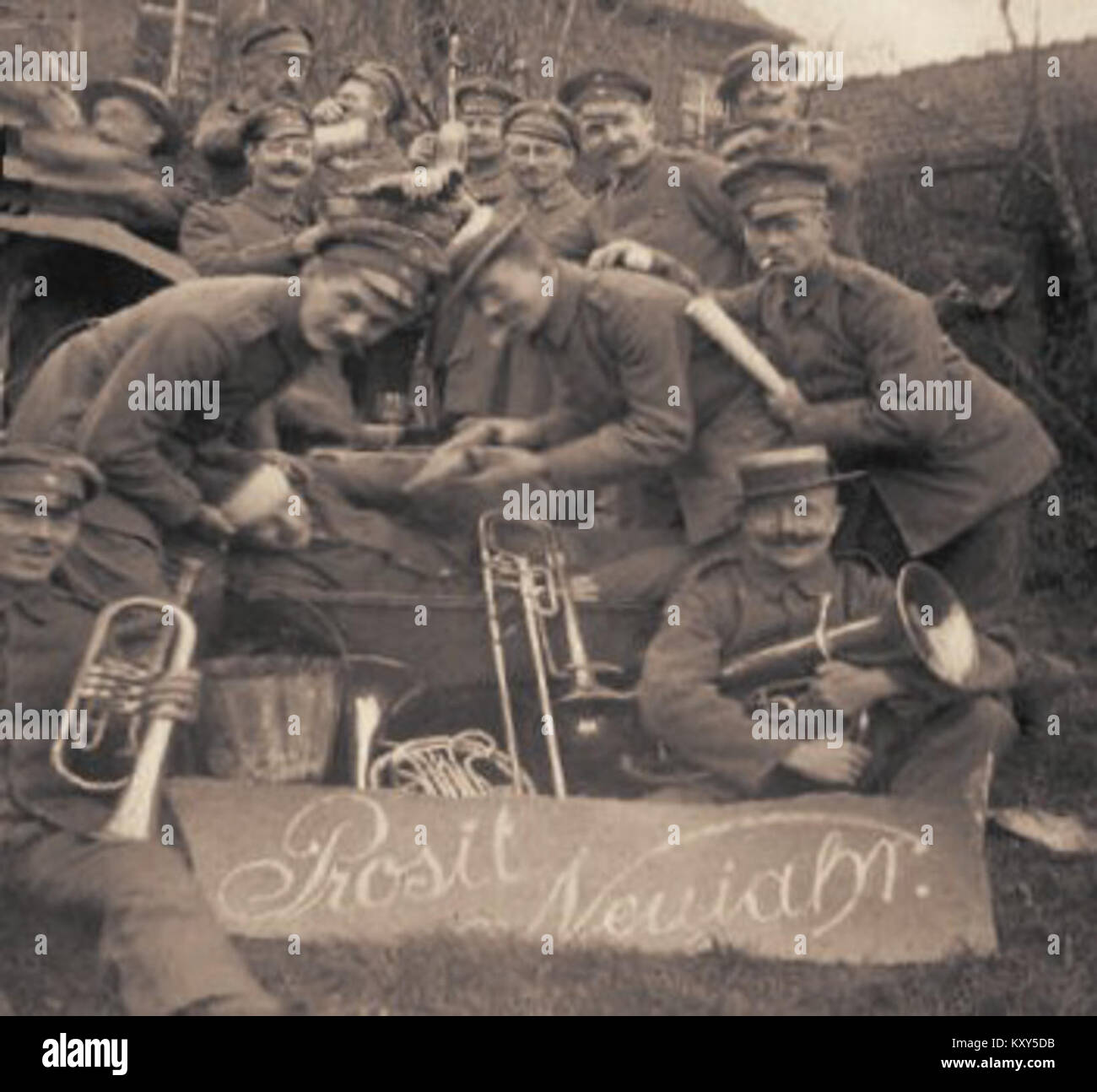This photograph from 1917 depicts a German military band, likely ...