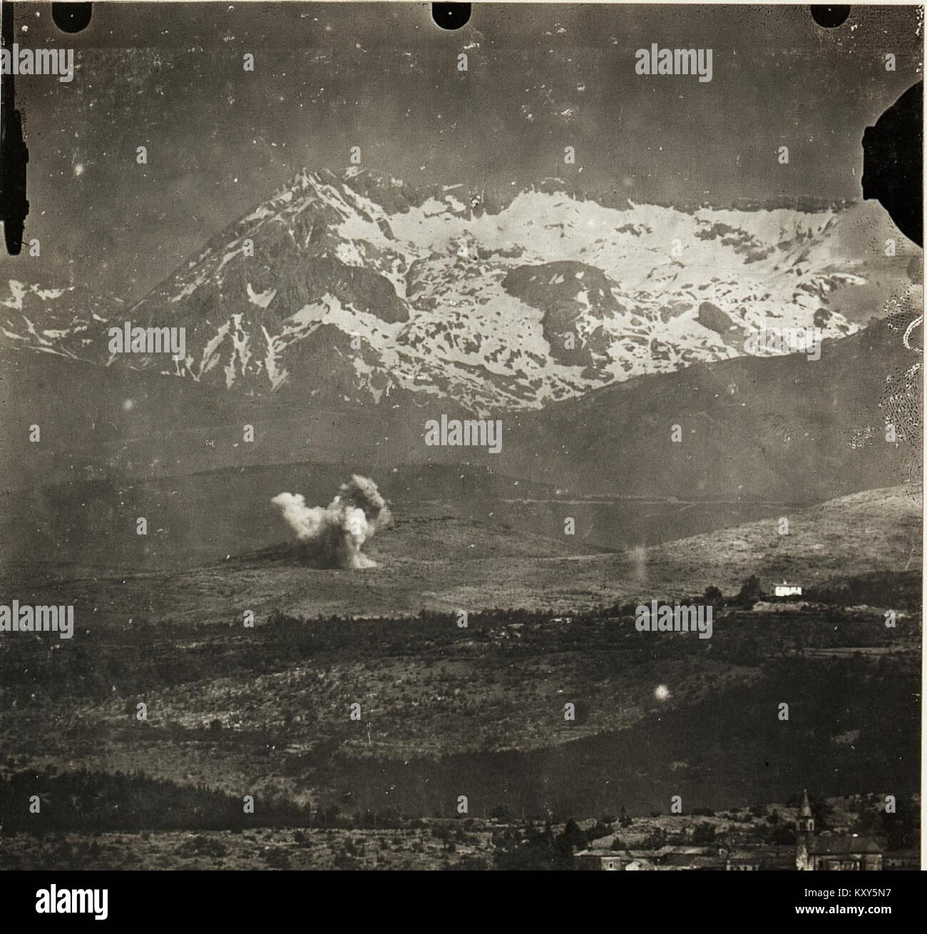 On 1 June 1917 a shell-impact crater is visible on Fajti Hrib (Hill 433 ...