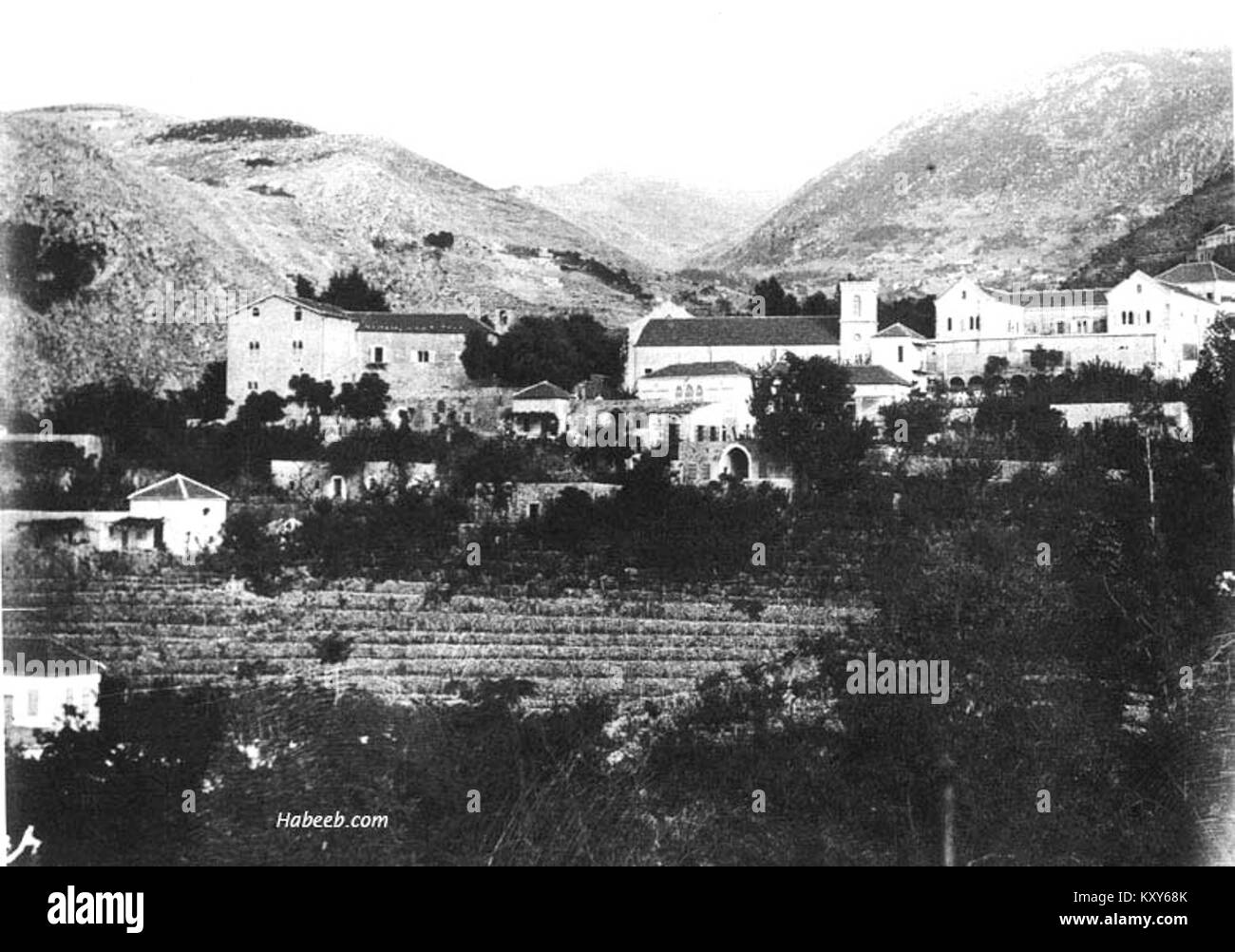 A photograph from 1893 showing the town of Ghazir in Lebanon, capturing ...