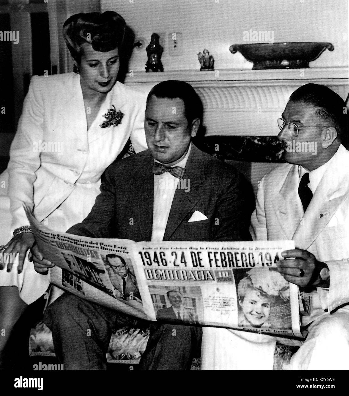 A photograph or document presenting Eva Perón alongside Juan Domingo ...