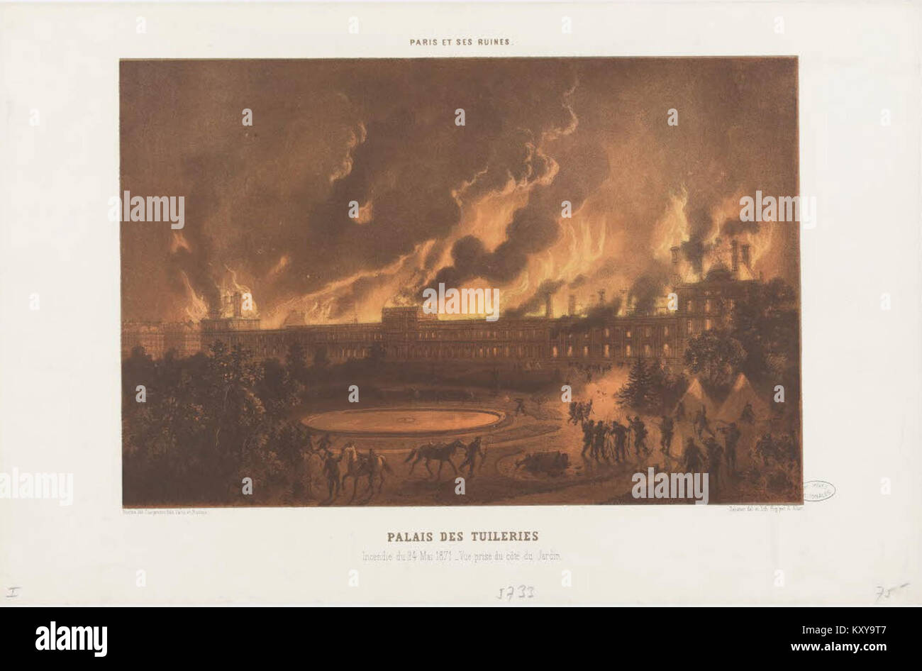 This engraving depicts the ruins of Paris following the fire at the ...