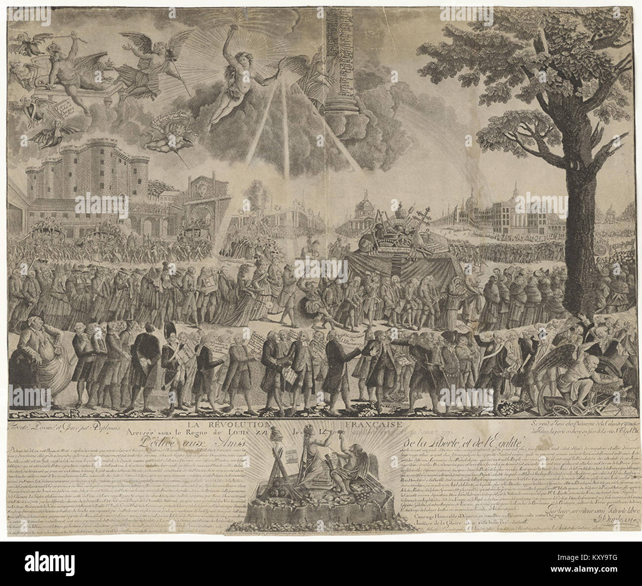 This engraving depicts a historical scene from July 14, 1789, during ...