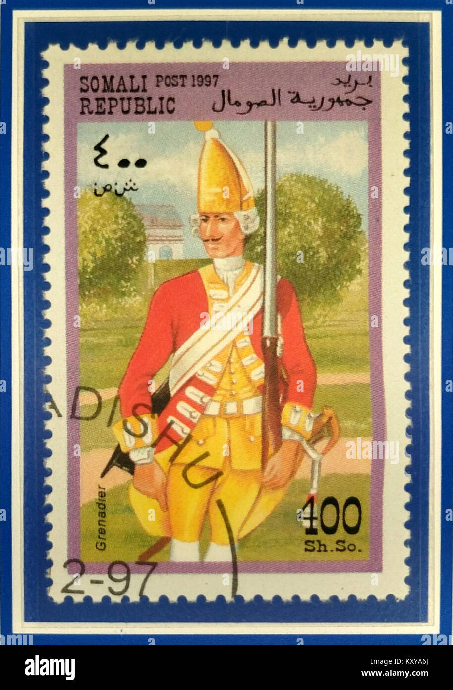 A stamp issued by the Somali Republic in 1997, featuring an image of a ...