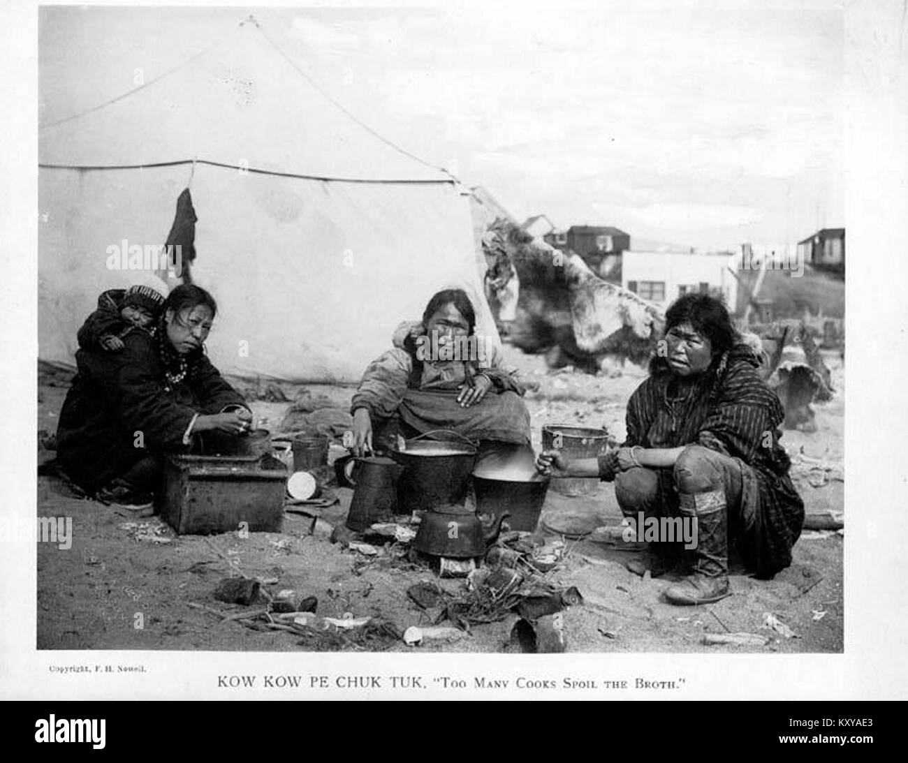 Group of Eskimo women around cooking fire, Alaska, ca 1904 (NOWELL 21 ...