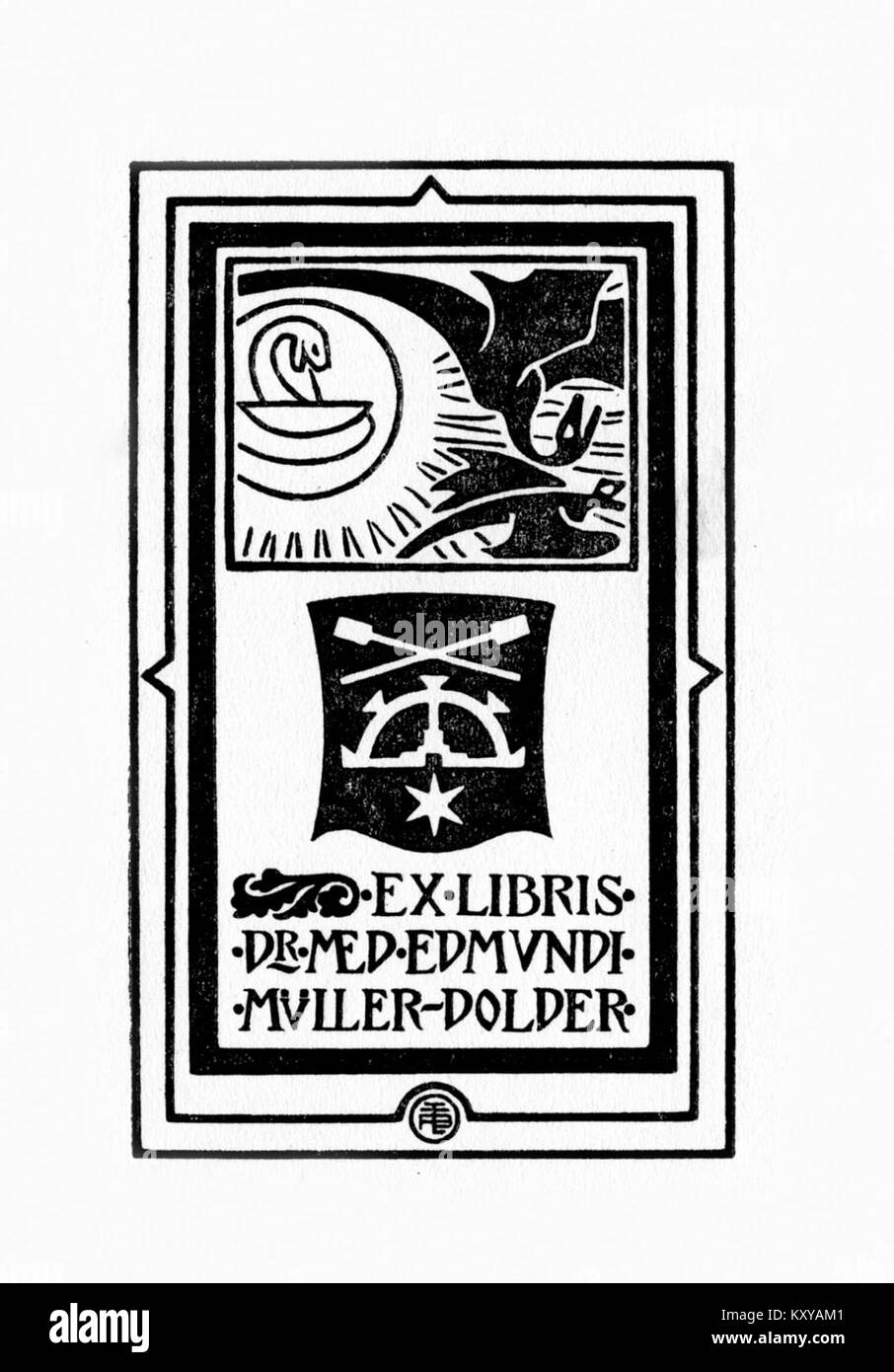 Ex libris by Edmund Müller-Dolder, a personal bookplate design. This ...