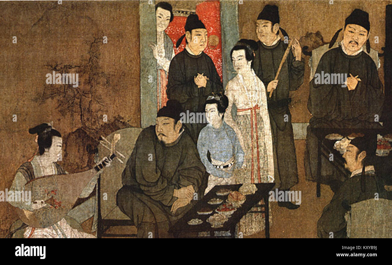 This detail from 'Night Revels of Han Xizai' by Gu Hongzhong depicts a ...