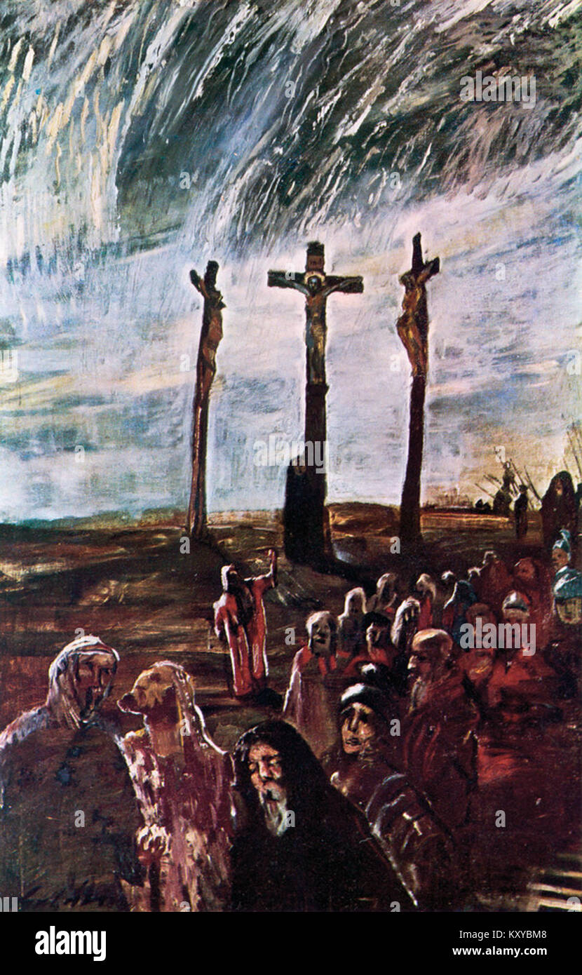This image depicts 'Golgotha,' a piece by artist Gulcsy, showing a ...