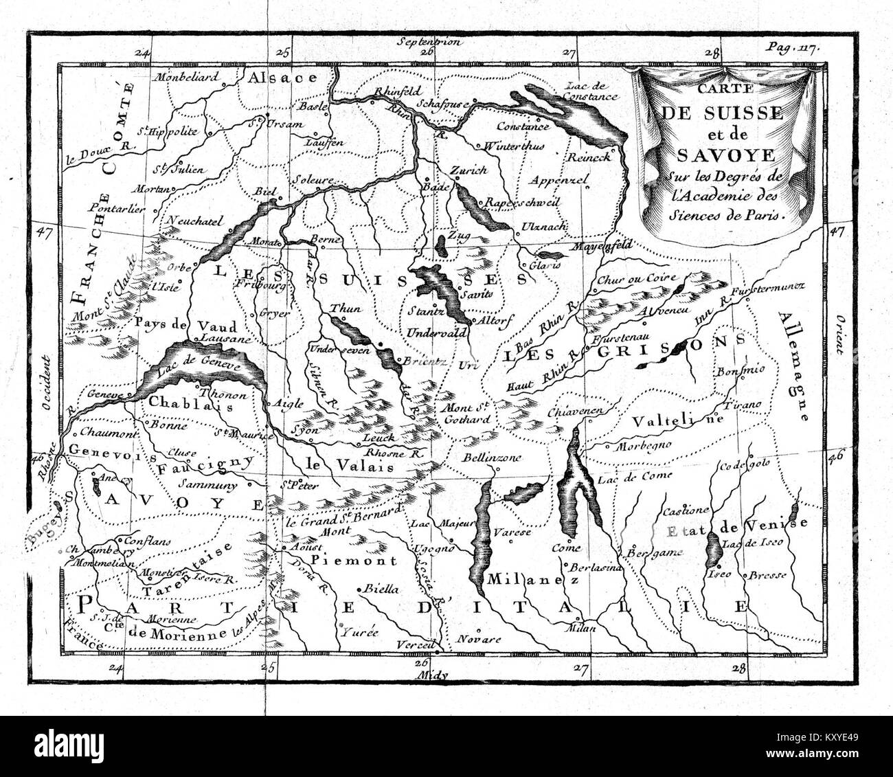 A map of Switzerland and Savoy by Buffier, illustrating geographical ...