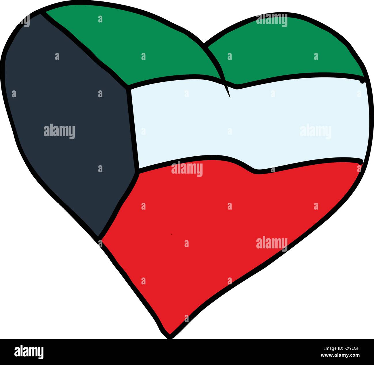 Kuwait isolated heart flag on white background. Comic book cartoon pop ...