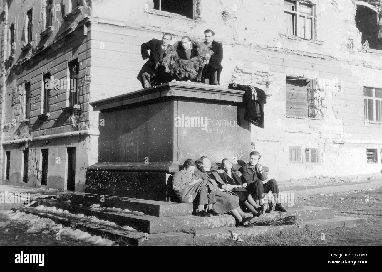 A statue base of the Gergely Artúr monument, located next to the ...