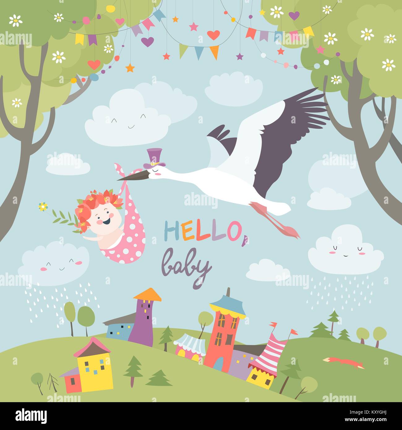 Stork bird with baby Stock Vector Image & Art - Alamy