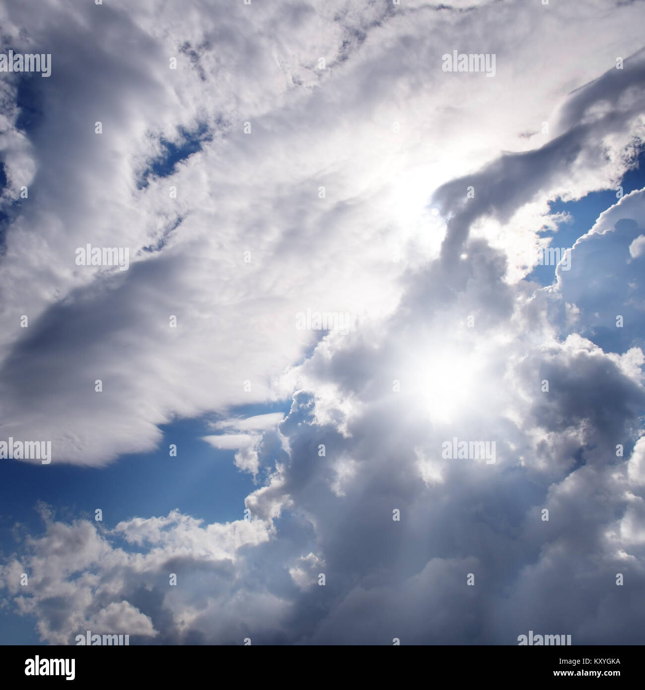 sun on beautiful blue sky and clouds Stock Photo - Alamy