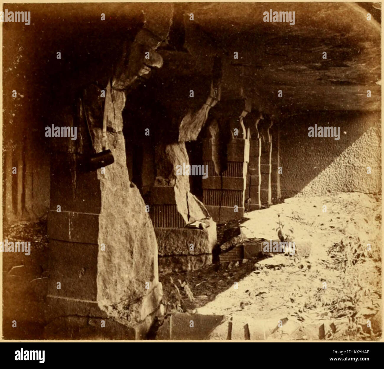 The exterior of Vihara No. 14 at the Ajunta Caves in India shows ...