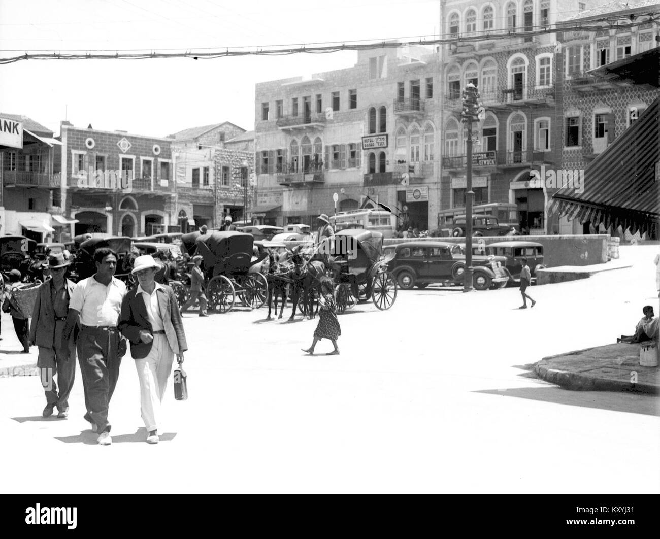A view of Hamra Square in central Haifa, Israel, showing its urban ...