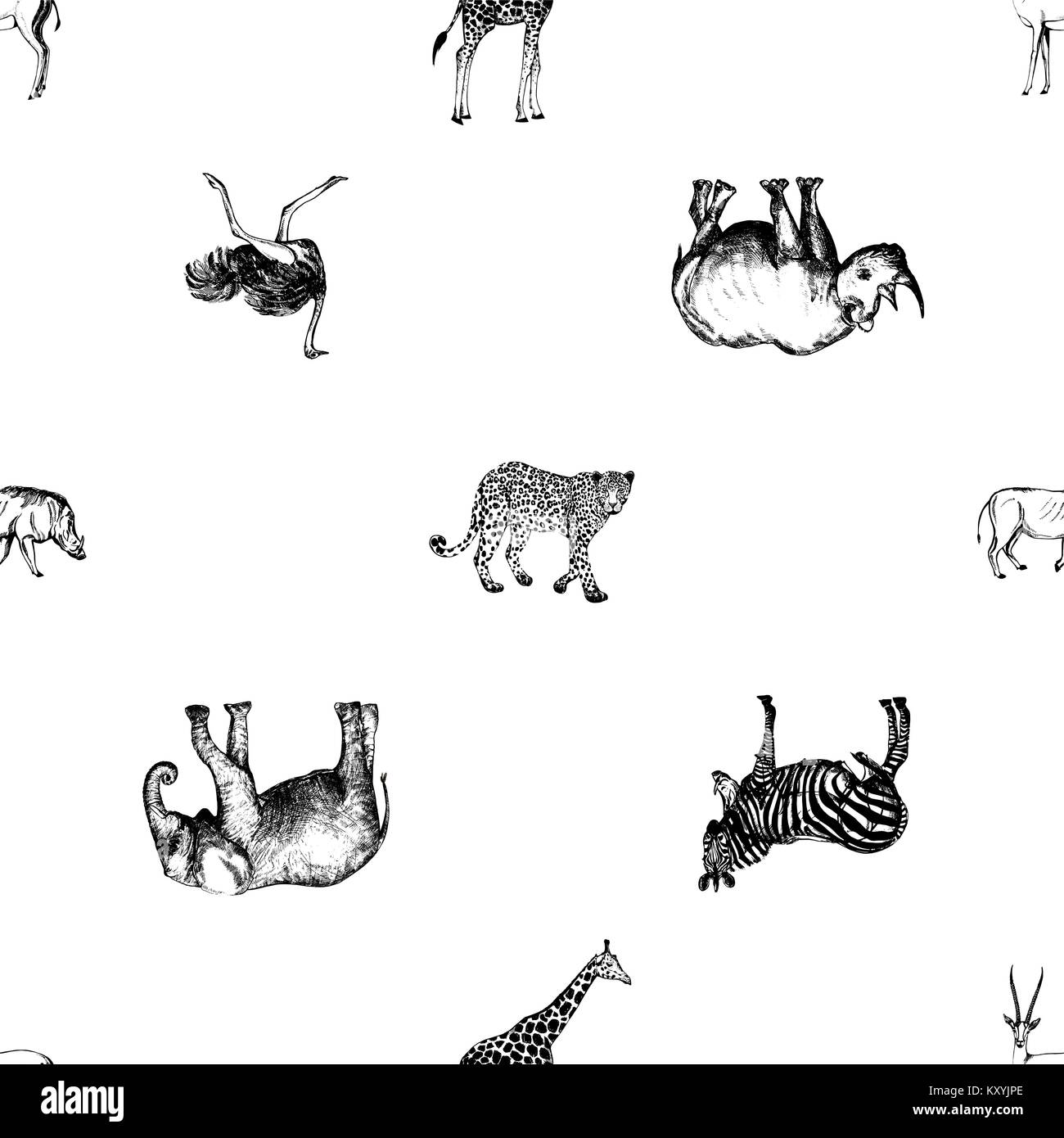Seamless pattern of hand drawn sketch style African animals. Vector ...