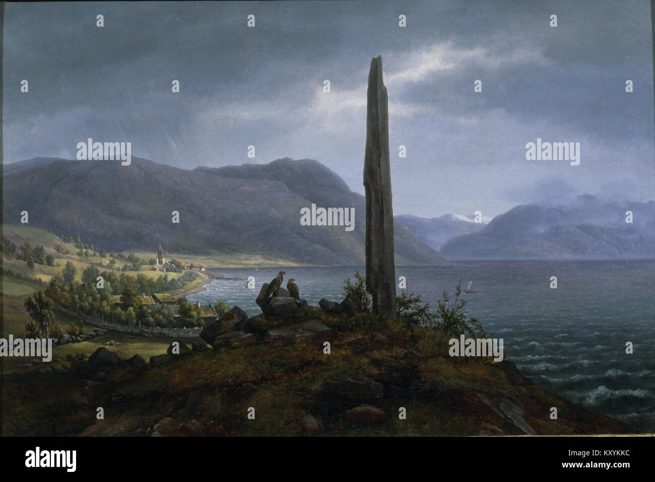 This image depicts the Frithjof Monument, located at Leikanger near ...