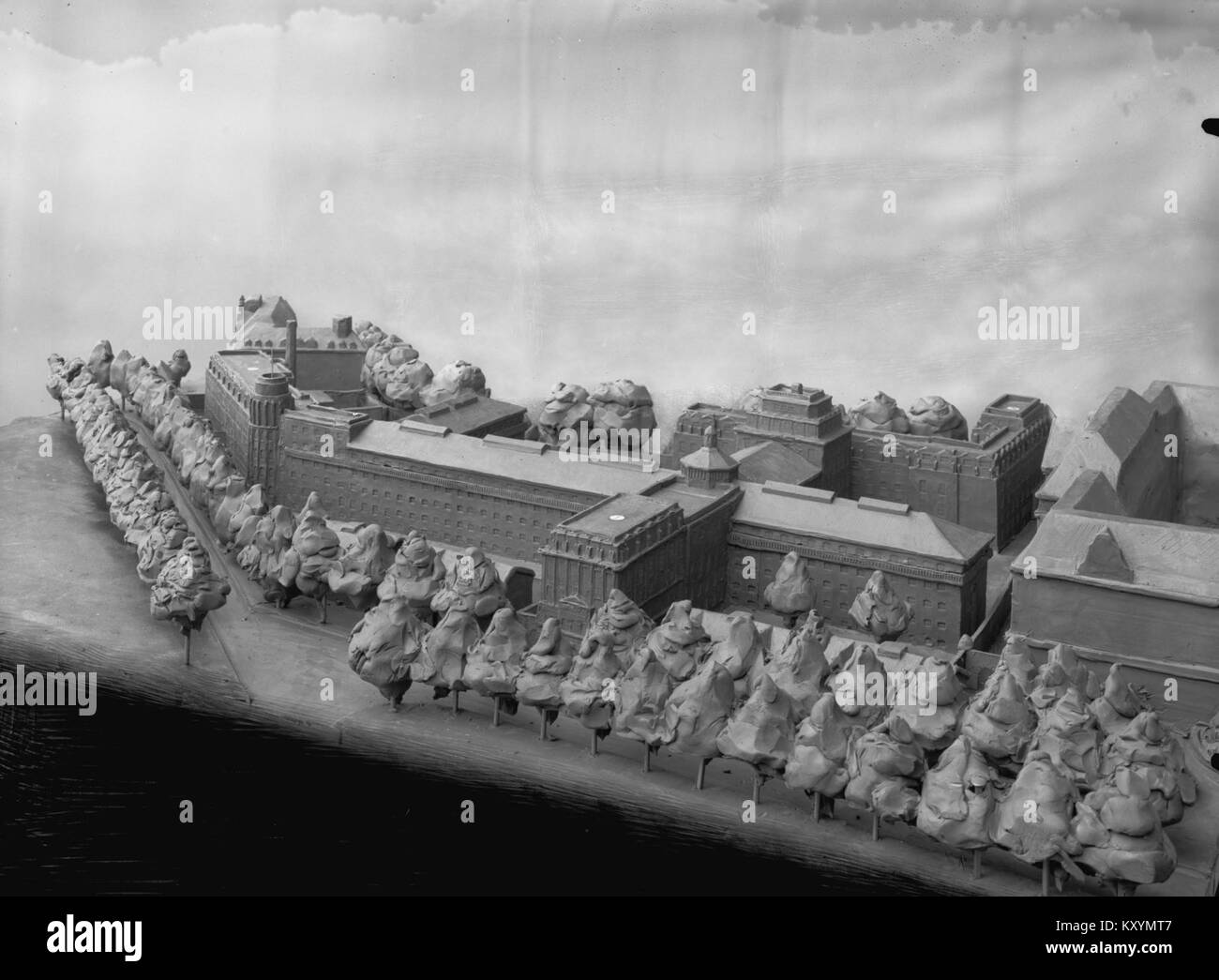 This model depicts a historical prison design, showcasing the ...