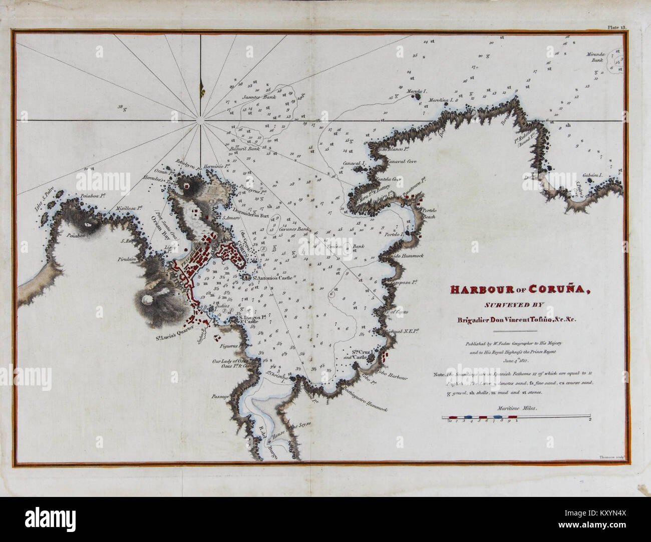 Harbour of Coruña (map, 1812 Stock Photo - Alamy
