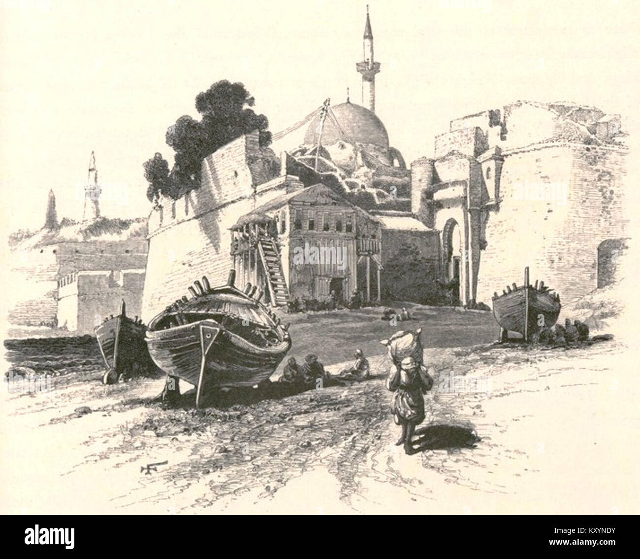 An illustration by Harry Fenn, depicting the Gate of 'Akka', a ...