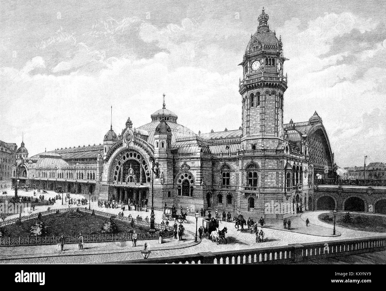 A historical photograph of the Cologne Central Station (Hauptbahnhof ...