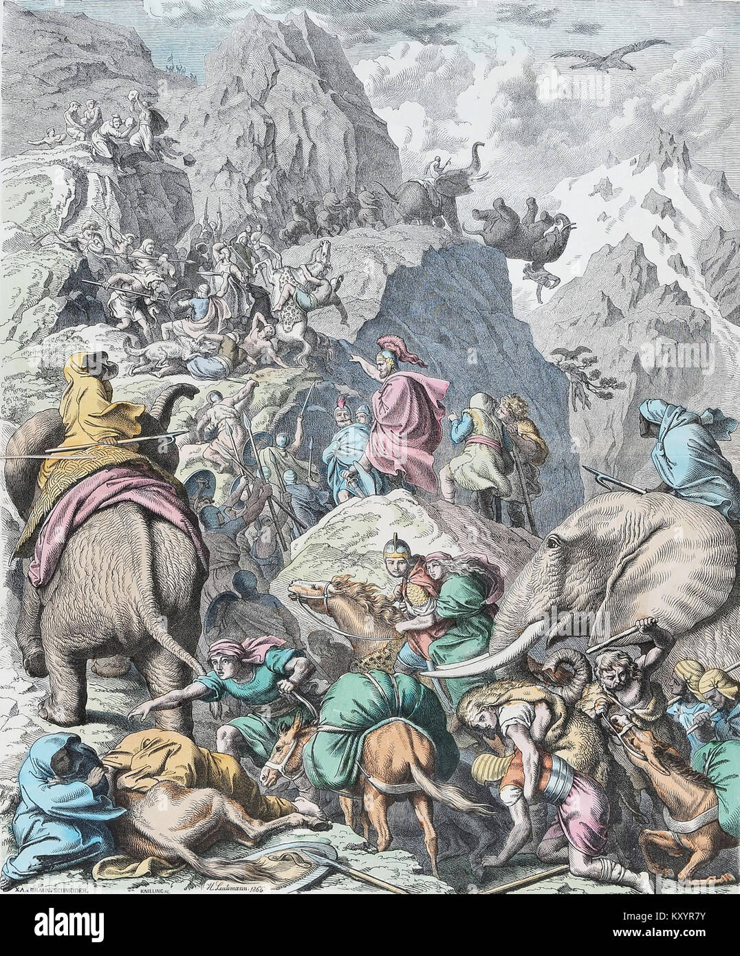 Heinrich Leutemann’s artwork 'Hannibal’s Crossing of the Alps' depicts ...