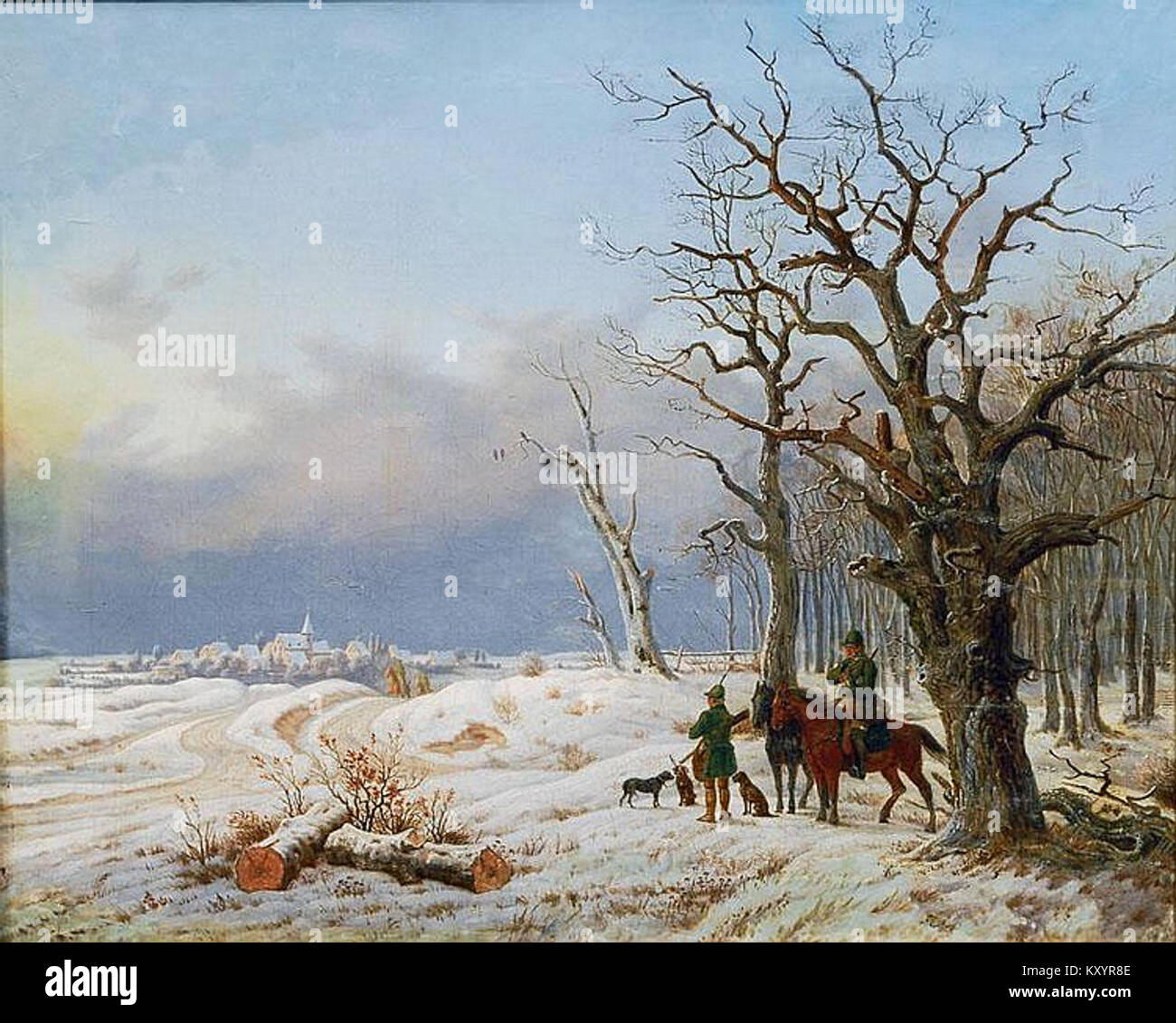 Heinrich Stuhlmann's painting 'Jäger in Winterlandschaft' (Hunter in ...