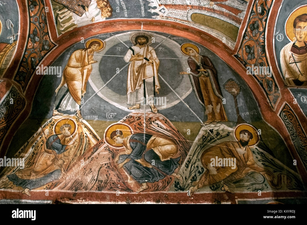 GOREME- KARANLIK KILISE,CAPPADOCIA -TURKEY : Frescoes on a wall of cave ...