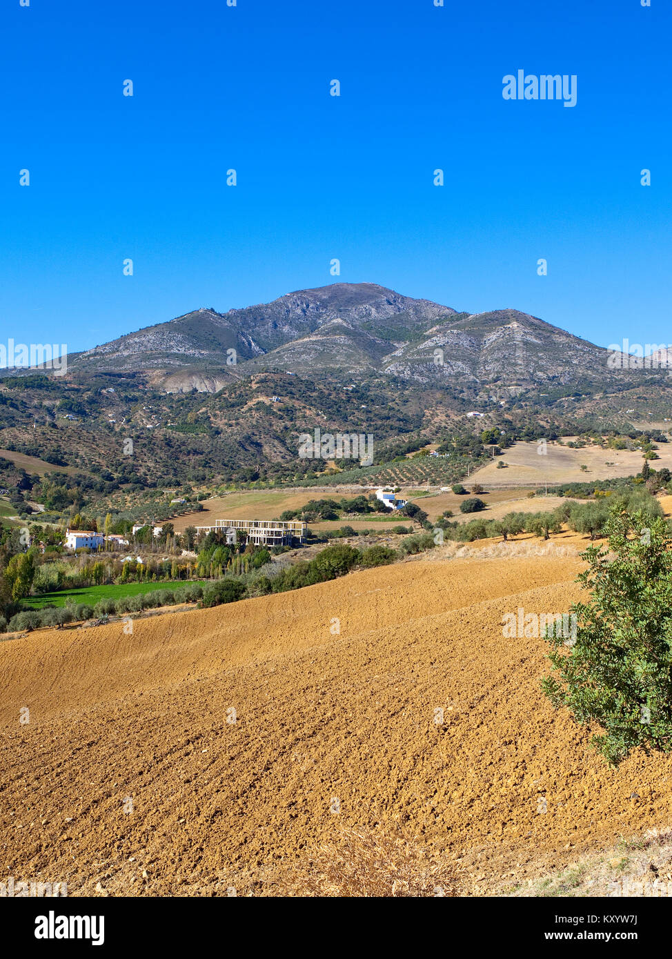 rugged mountain scenery with spanish farming landscape in andalusia ...