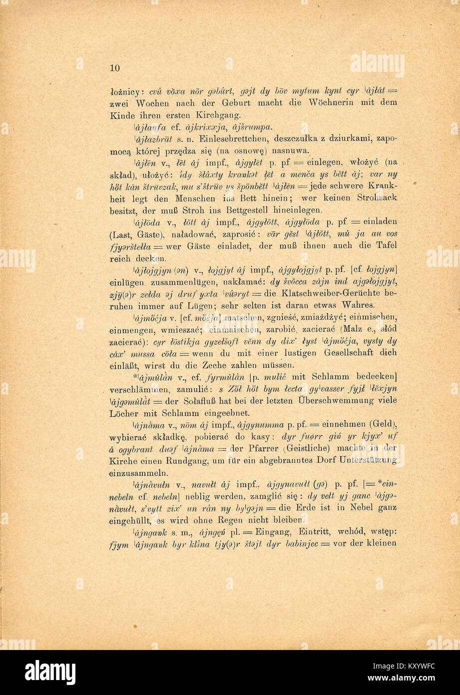 An excerpt from *Slownik niemieckiej gwary Wilamowic*, a dictionary of ...
