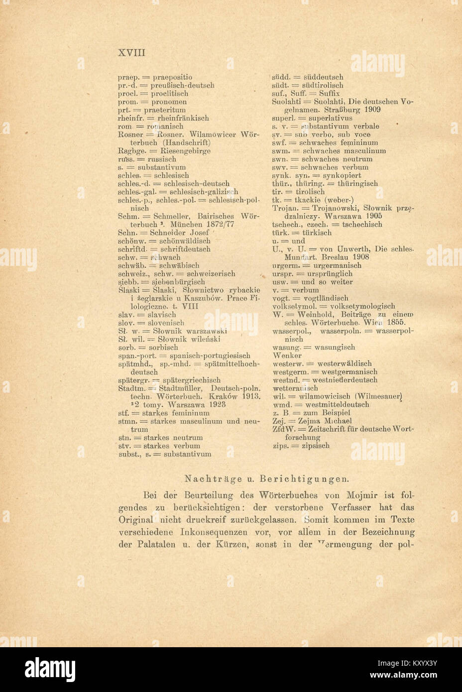 Page XVIII of Hermann Mojmir’s dictionary of the German dialect of ...
