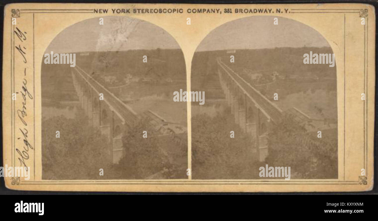 A stereograph of New York’s High Bridge shows the large masonry arches ...