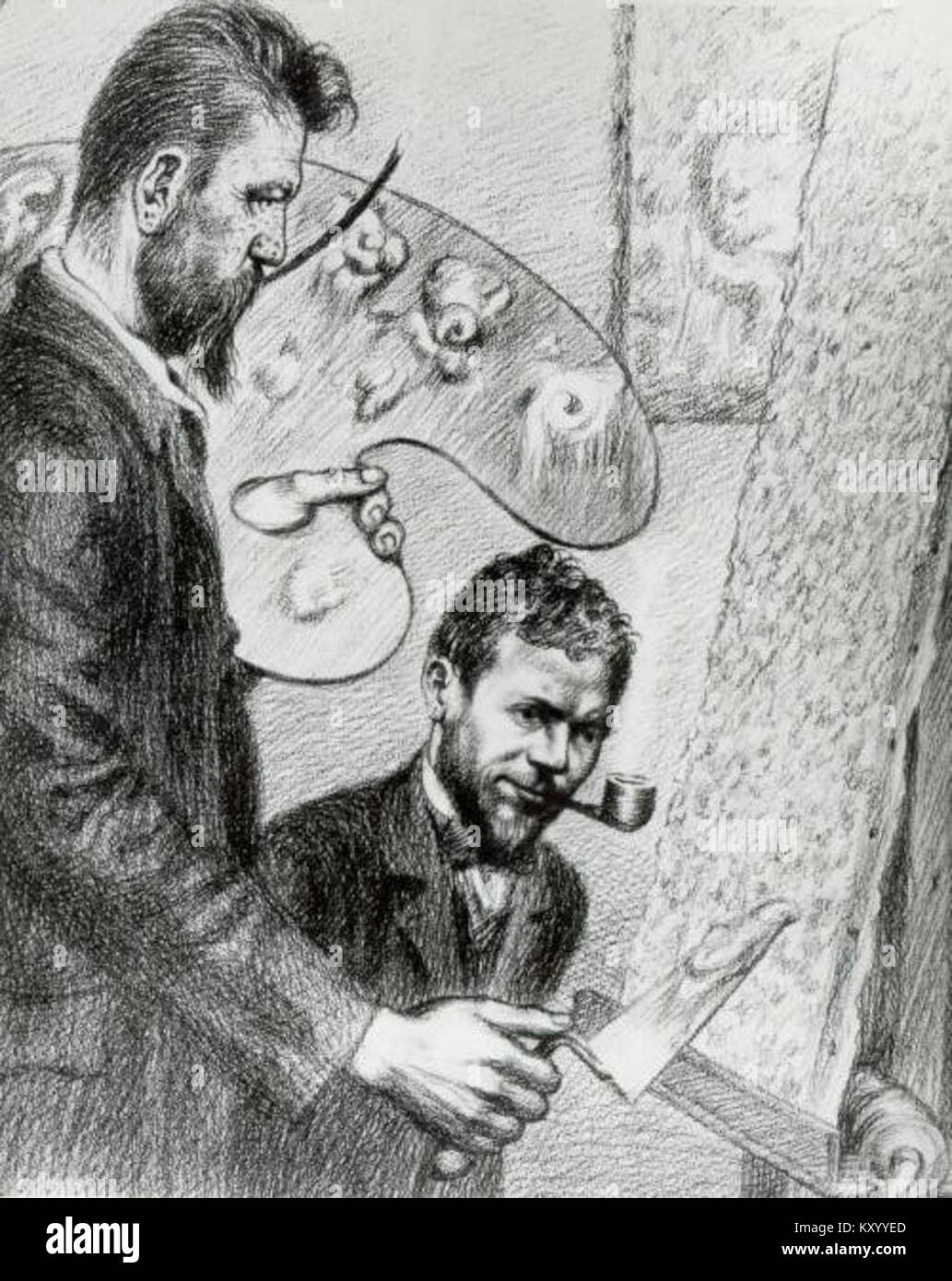 A photograph of artists Hinko Smrekar, Ivan Grohar, and Peter Zmitek ...