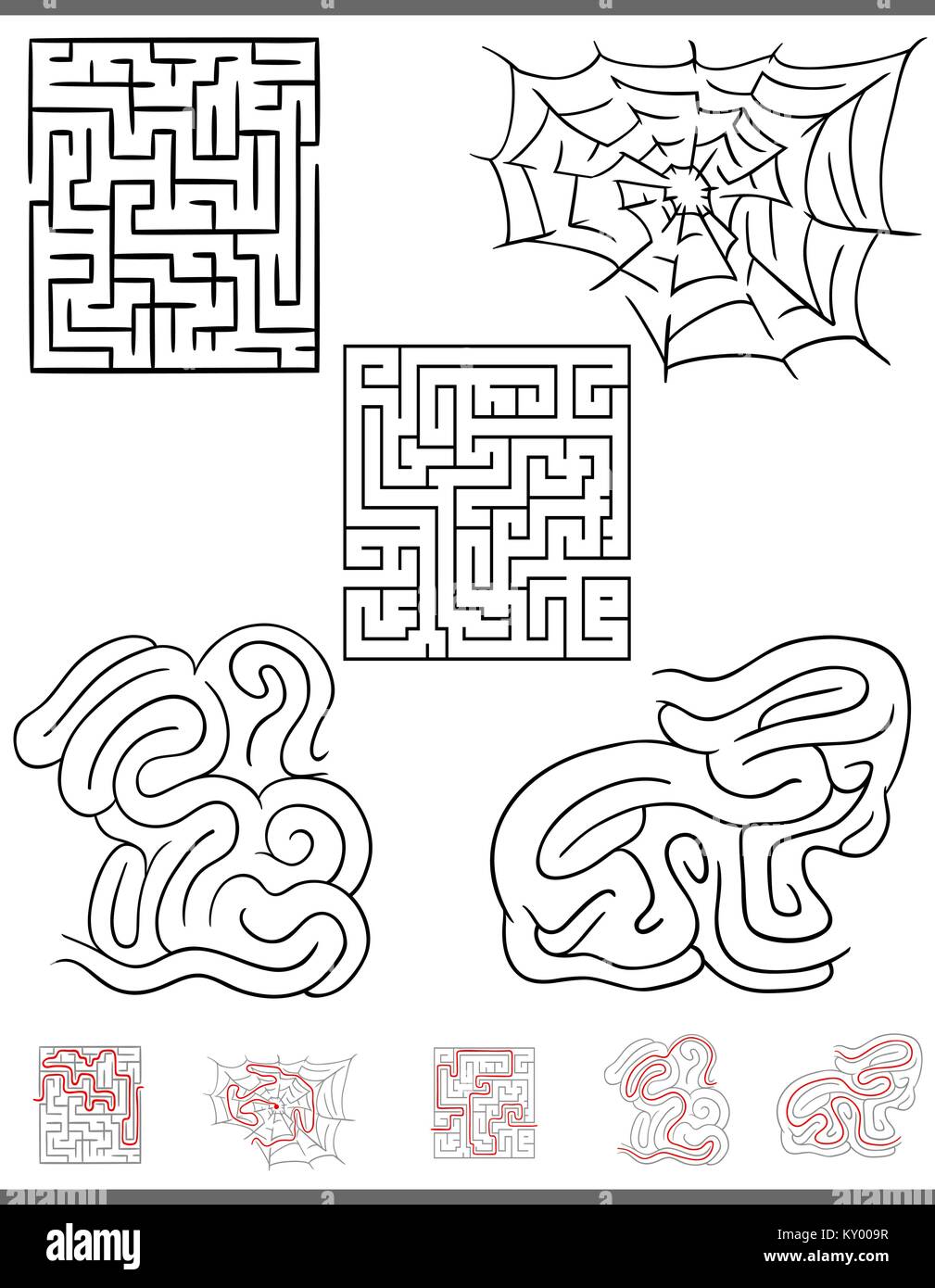 Illustration of Black and White Mazes or Labyrinths Leisure Games Set ...