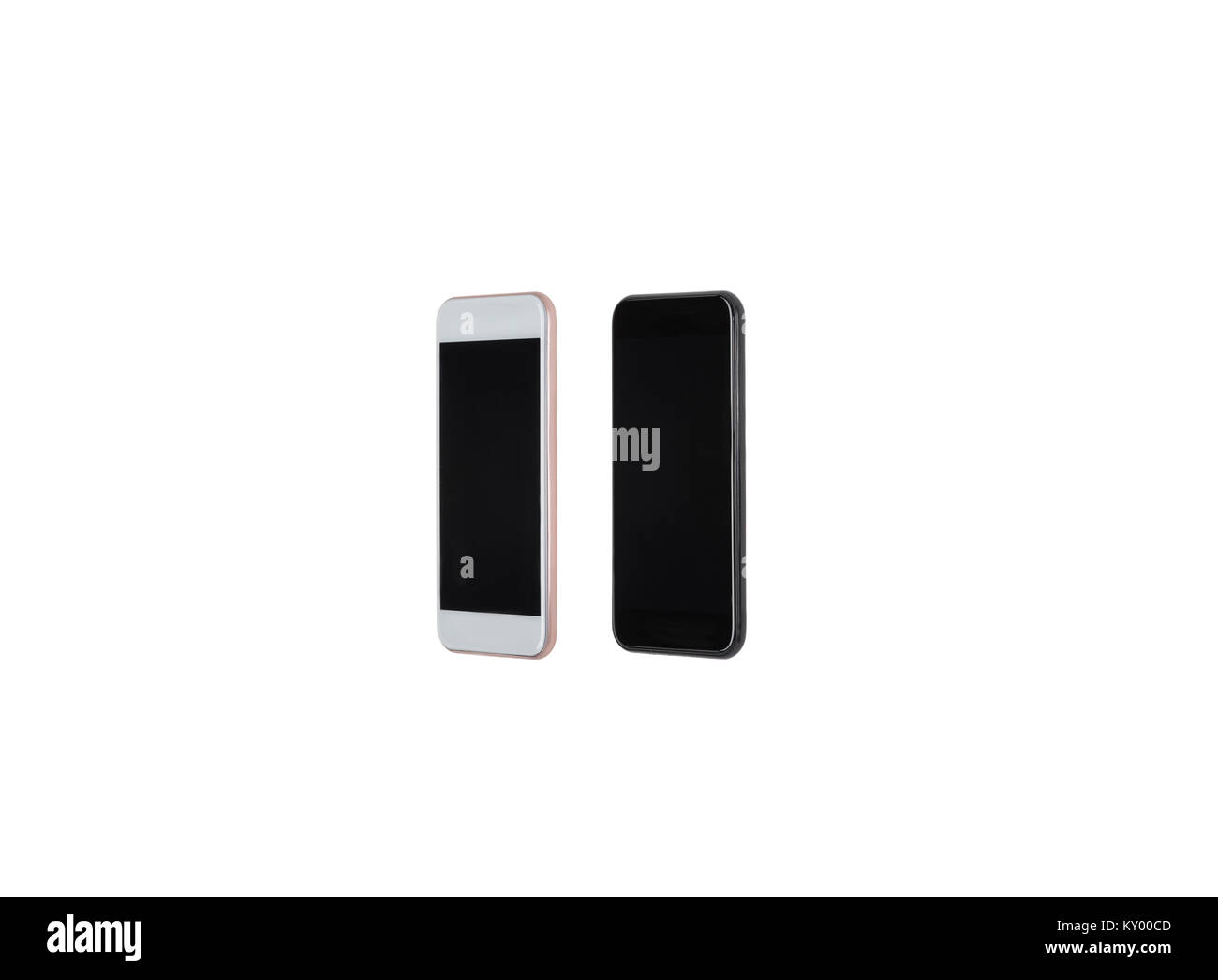 set of digital smartphones with blank screens isolated on white Stock ...