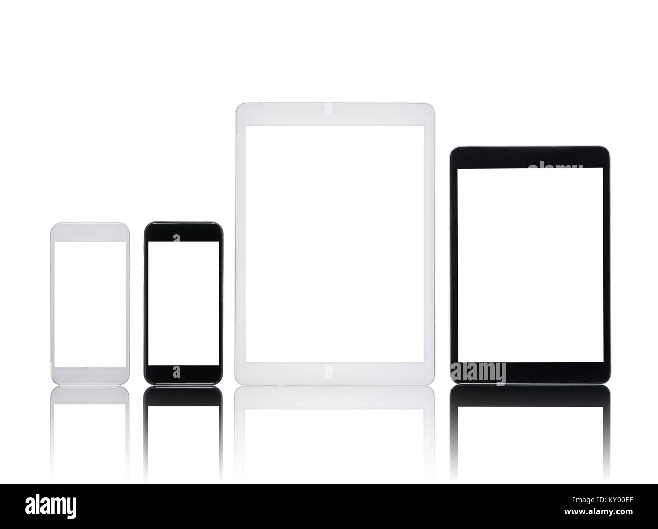 set of digital tablets and smartphones with blank screens isolated on ...