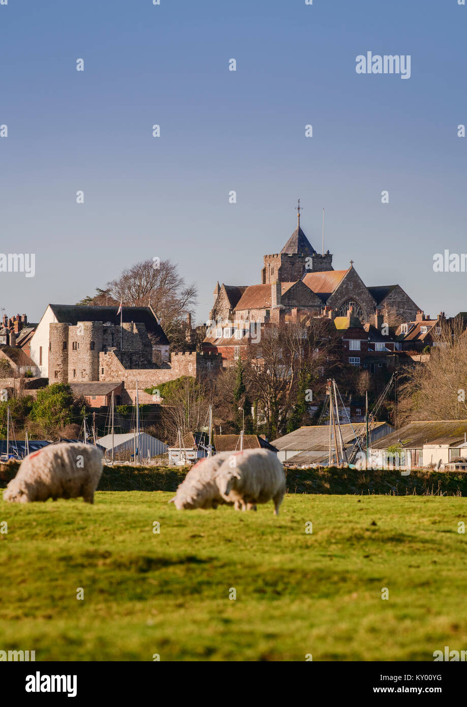 The town of Rye viewed from the south east across fields Stock Photo ...