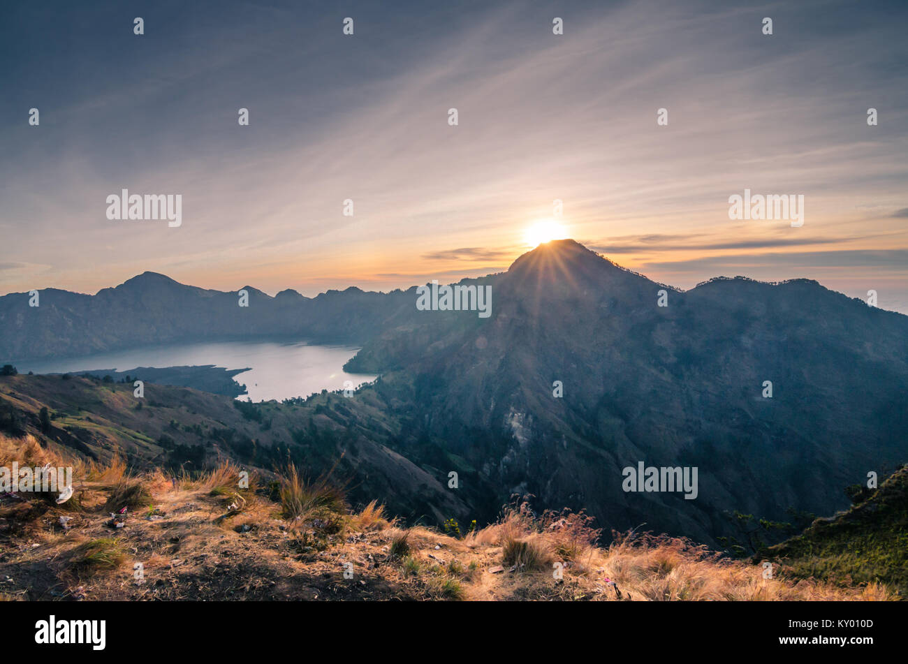 Volcano crater of Mount Rinjani. The mountain is in the Regency of ...
