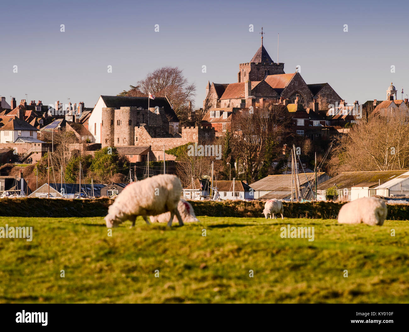 The town of Rye viewed from the south east across fields Stock Photo ...