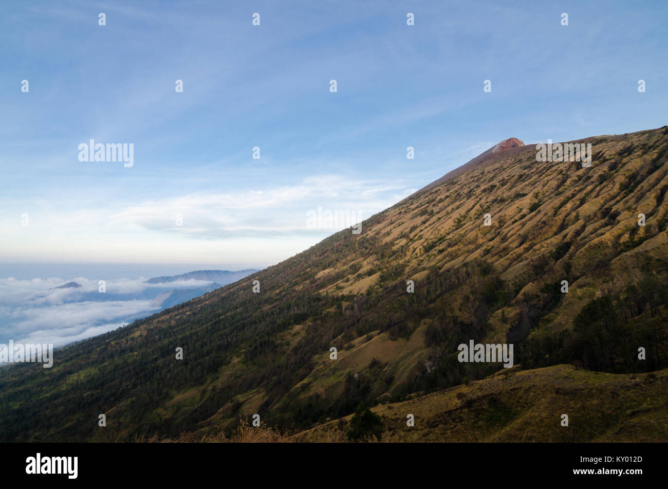 Summit of Mount. Rinjani, second highest volcano in Indonesia. The ...