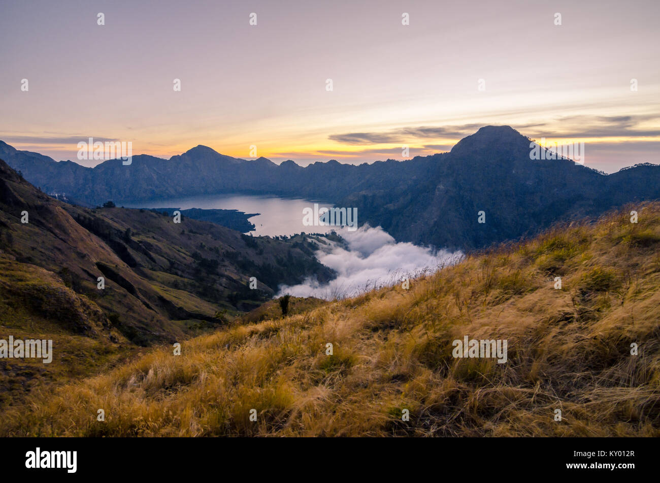Volcano crater of Mount Rinjani. The mountain is in the Regency of ...